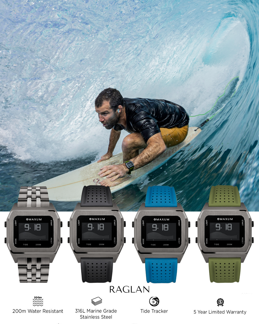 24mm Raglan Watch Green Silicone Strap Gun Metal Buckle – Maxum